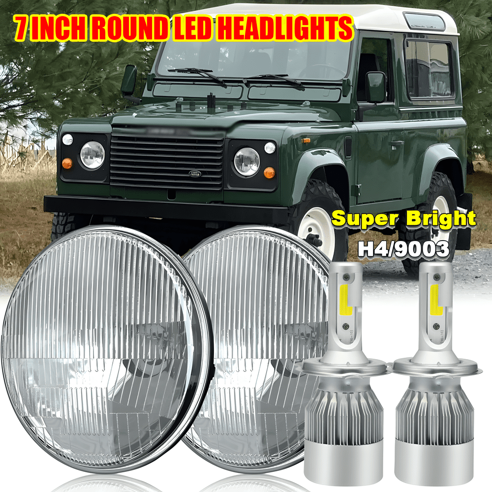 7" inch Round LED Headlights DRL Hi/Lo Beam Pair For Land Rover ...