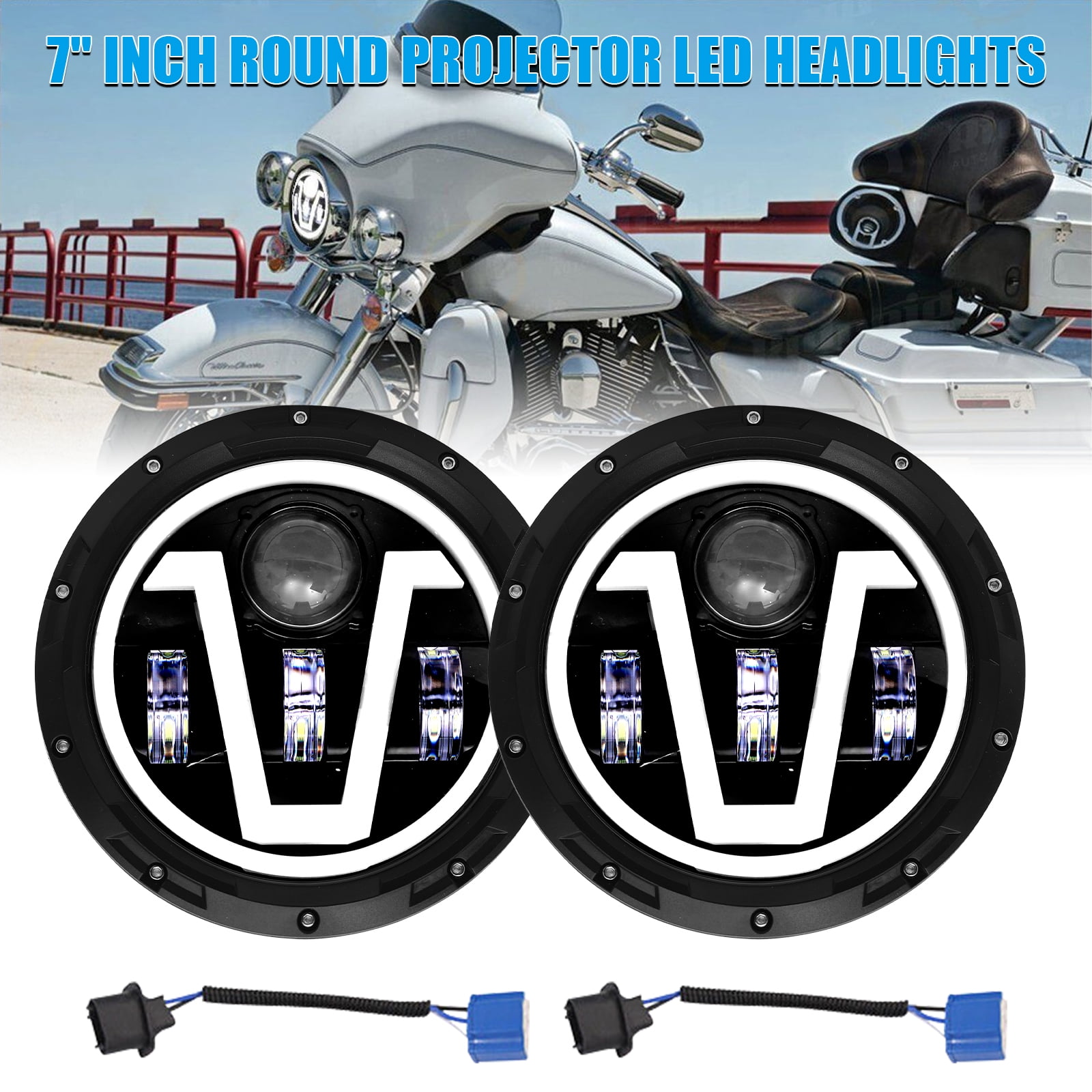 7" inch Round Projector LED Headlights Hi/Lo Beam - Walmart.com