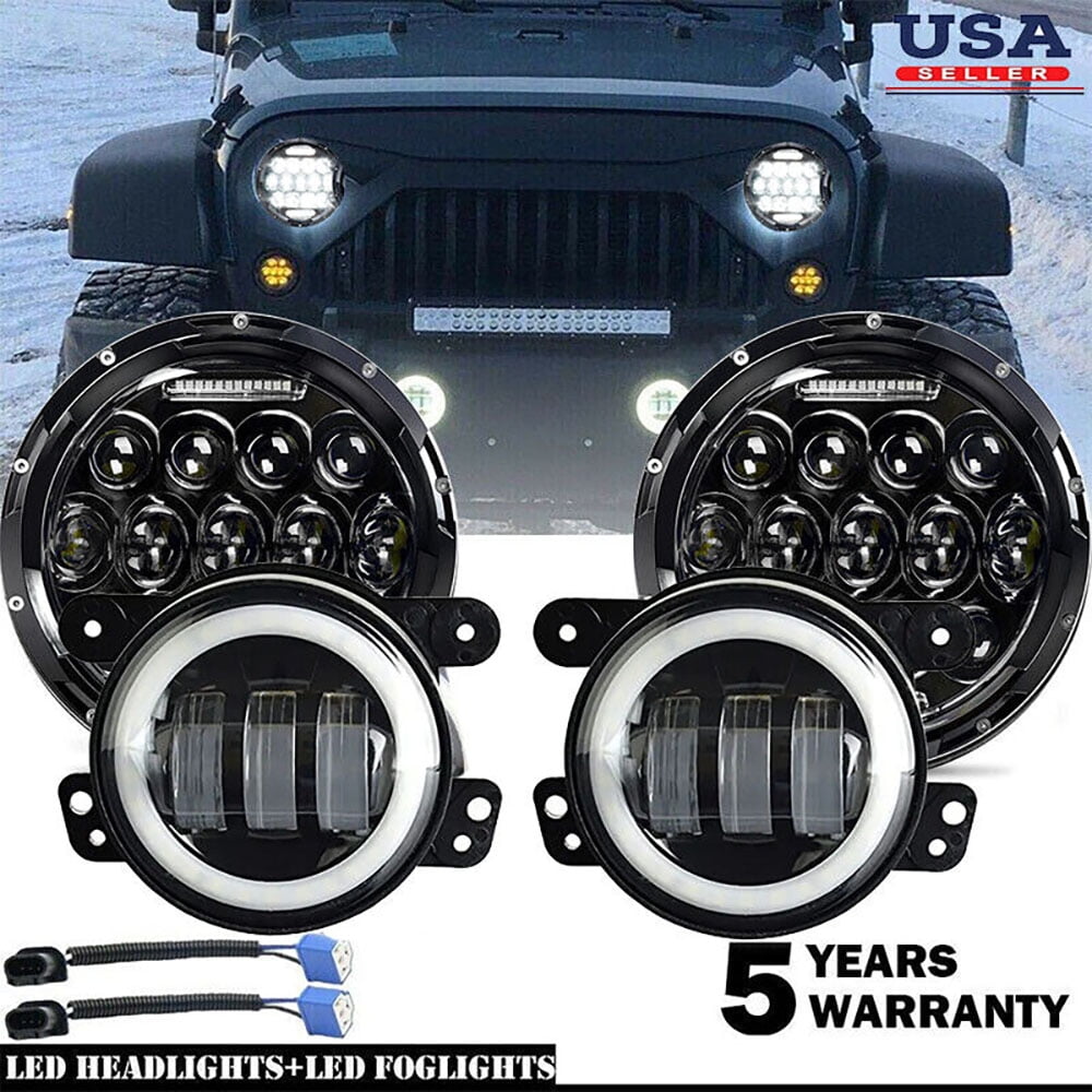 7" inch Round Sealed LED Headlights +4" Fog Lights Spot Lamp Combo For ...