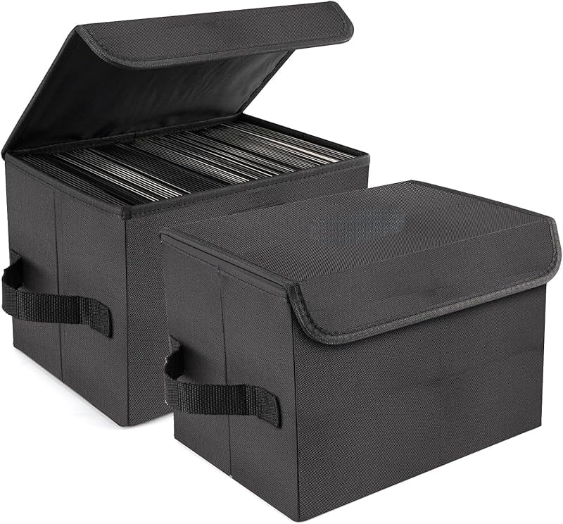 7-inch Vinyl Record Storage Box, Nylon Foldable and Stackable Set of 2 ...