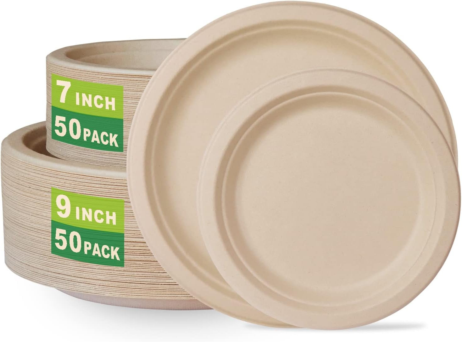 7 inch and 9 inch Heavy-duty Compostable Plates (each 50 Count), 100 ...