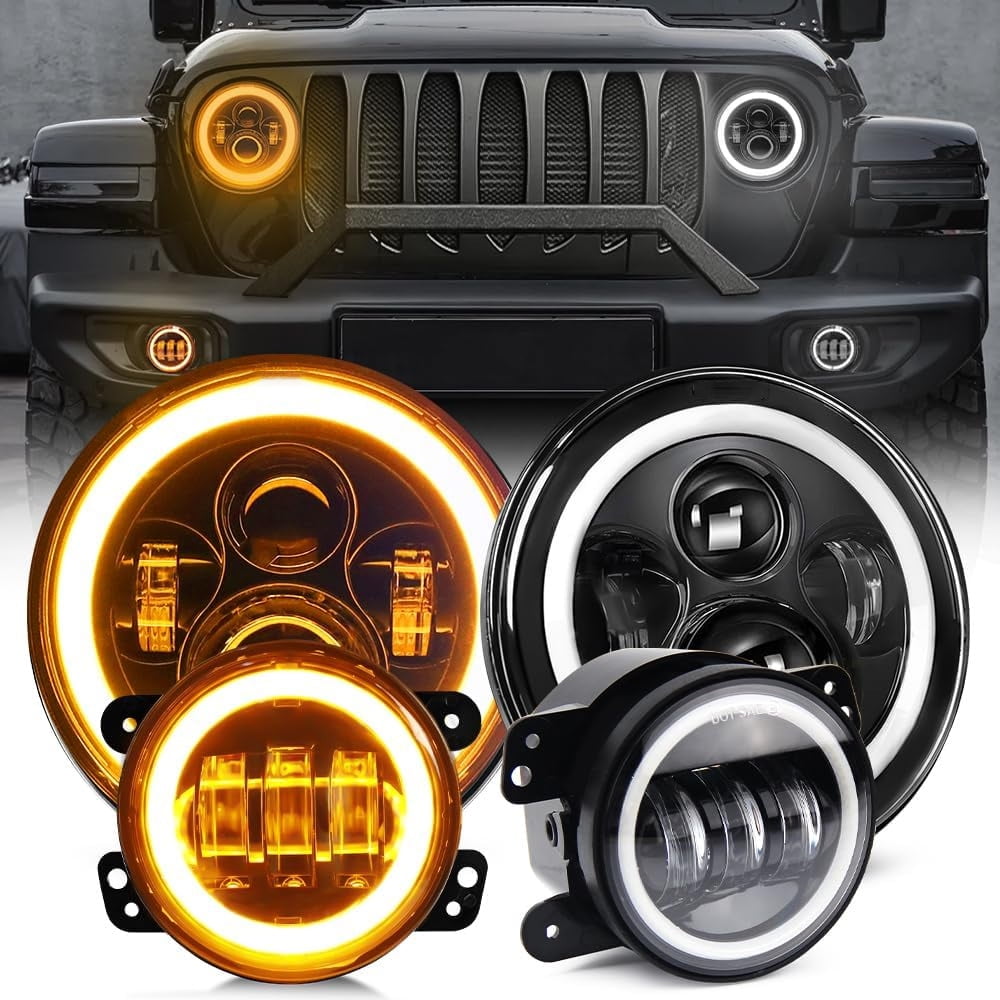 7-inch circular LED headlights+4-inch LED fog lights combination kit suitable for Jeep Wrangler ...