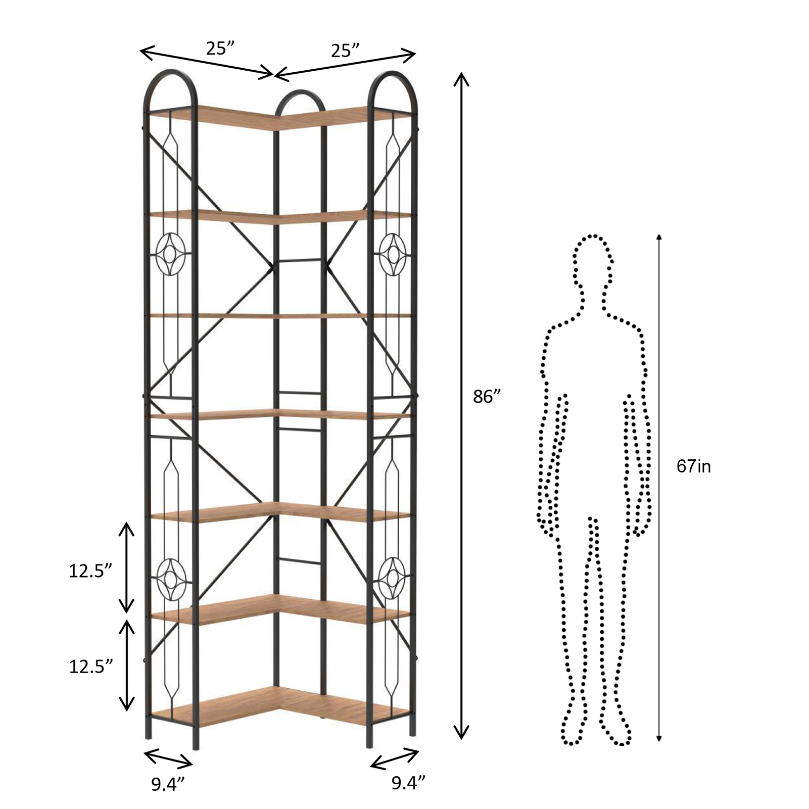 A 7-layer modern bookcase, composed of thick iron frames and thick ...
