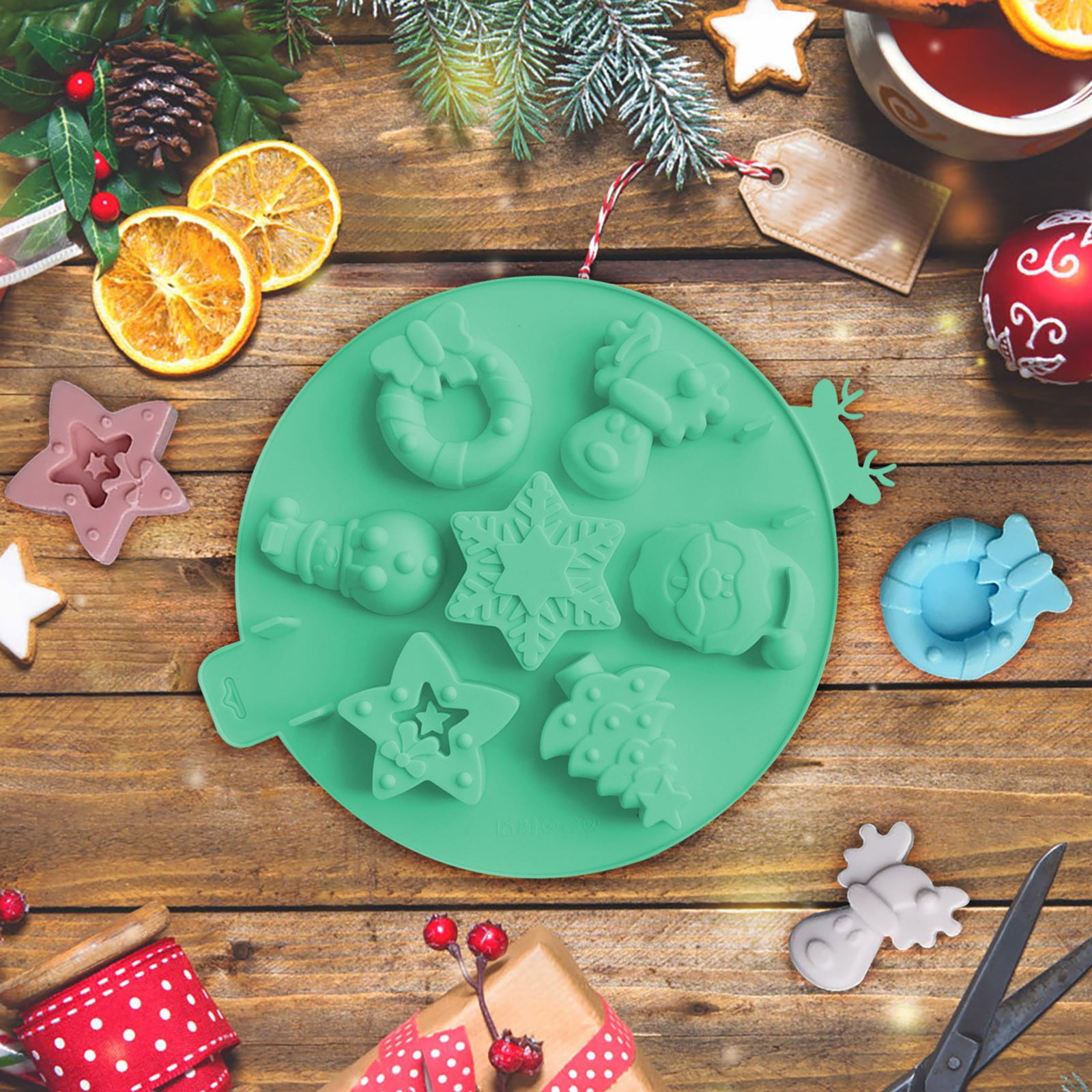 7-Line Christmas Mould Snowman Chocolate Tree Pudding Ice Tray ...