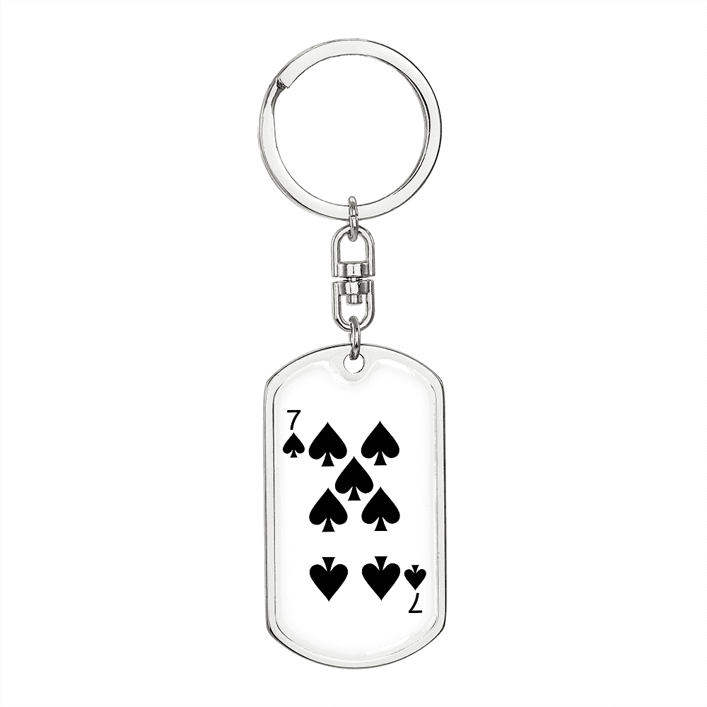7 of Spades Gambler Stainless Steel or 18k Gold Premium Swivel Dog Tag ...