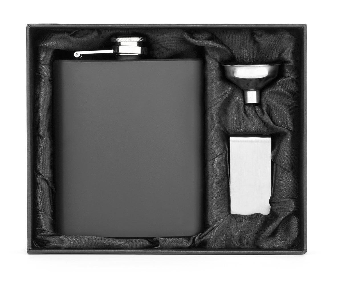 7 oz Matte Black flask with funnel and Stainless Steel Money Clip in ...