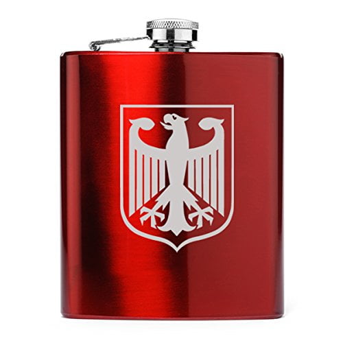 7 oz Stainless Steel Hip Flask Coat of Arms Germany German Eagle (Red ...
