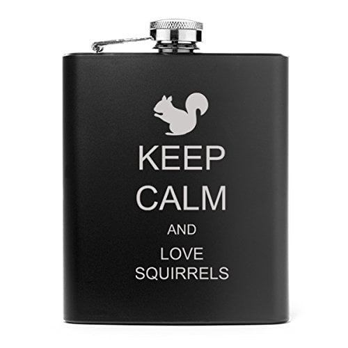 7 oz Stainless Steel Hip Flask Keep Calm and Love Squirrels (Black ...