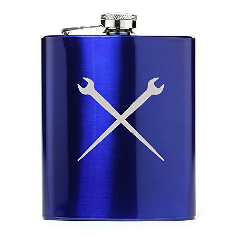 7 oz Stainless Steel Hip Flask Spud Wrenches Iron Worker (Blue ...