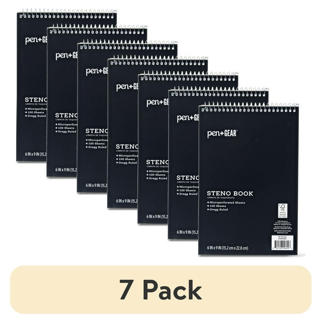 (7 pack) Pen+Gear Top Spiral Steno Pad, Gregg Ruled Paper, 100 Sheets ...