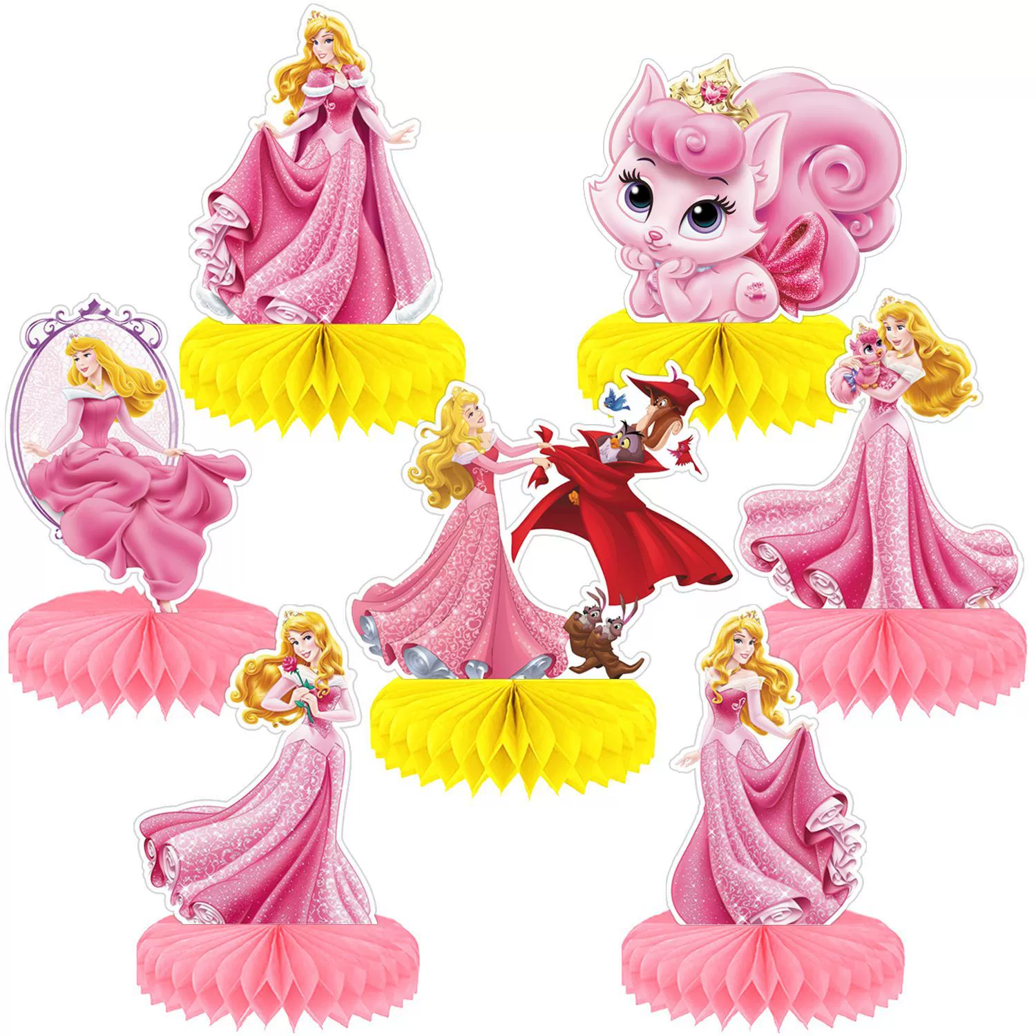 7 pack Sleeping Beauty Jasmine Princess Party Honeycomb Centerpiece ...