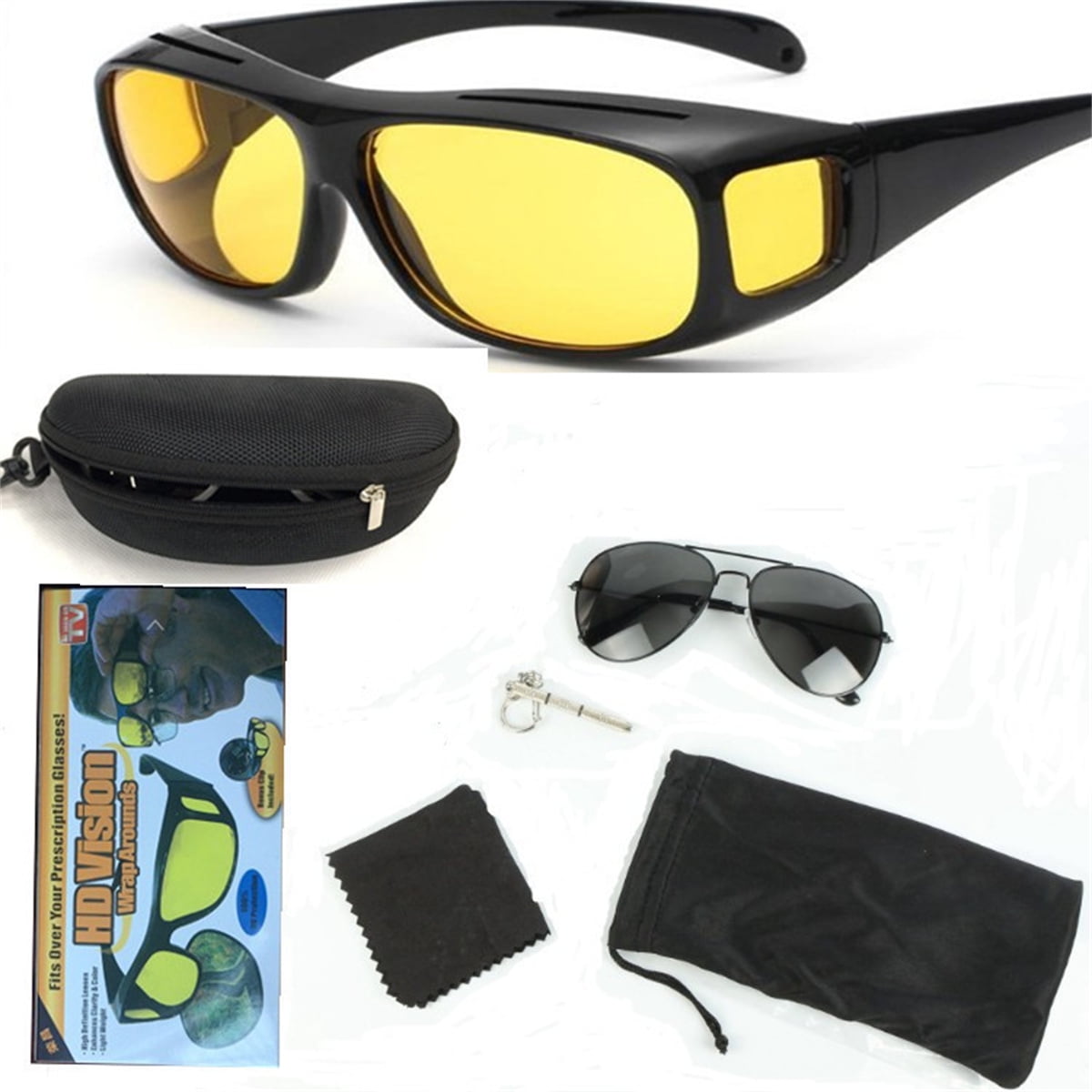 Optix 55 Sport Wrap Night Driving Sunglasses, Yellow HD Lenses, UV ...