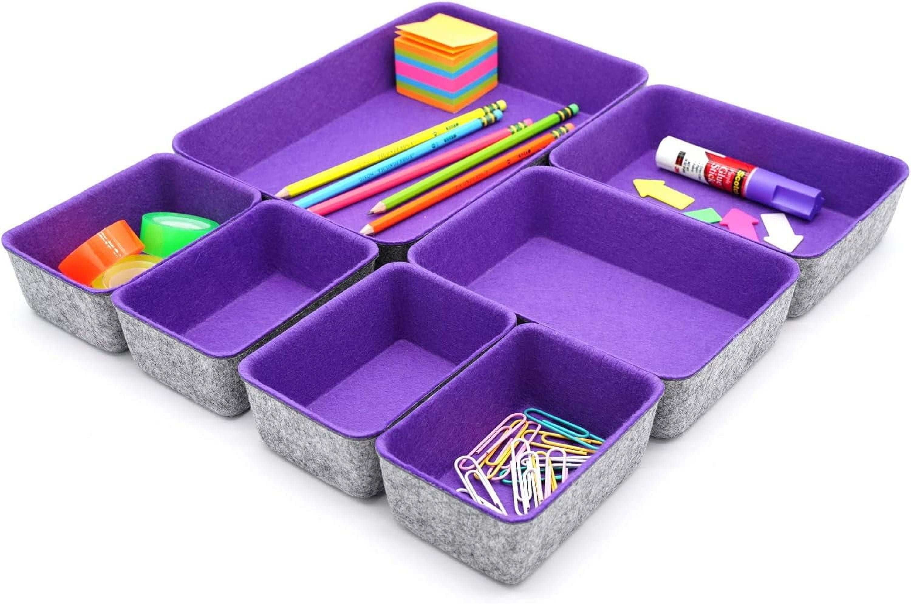 7-pack Violet Shallow Small Desk Drawer Organizers Bins Felt Storage ...