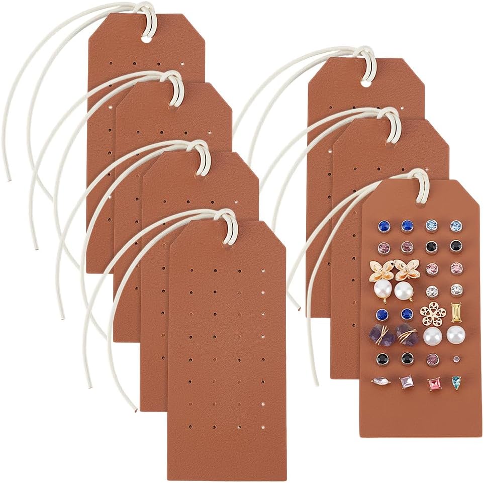 7 pc 7Pcs Portable Leather Earring Holders Brown Leather Earring ...