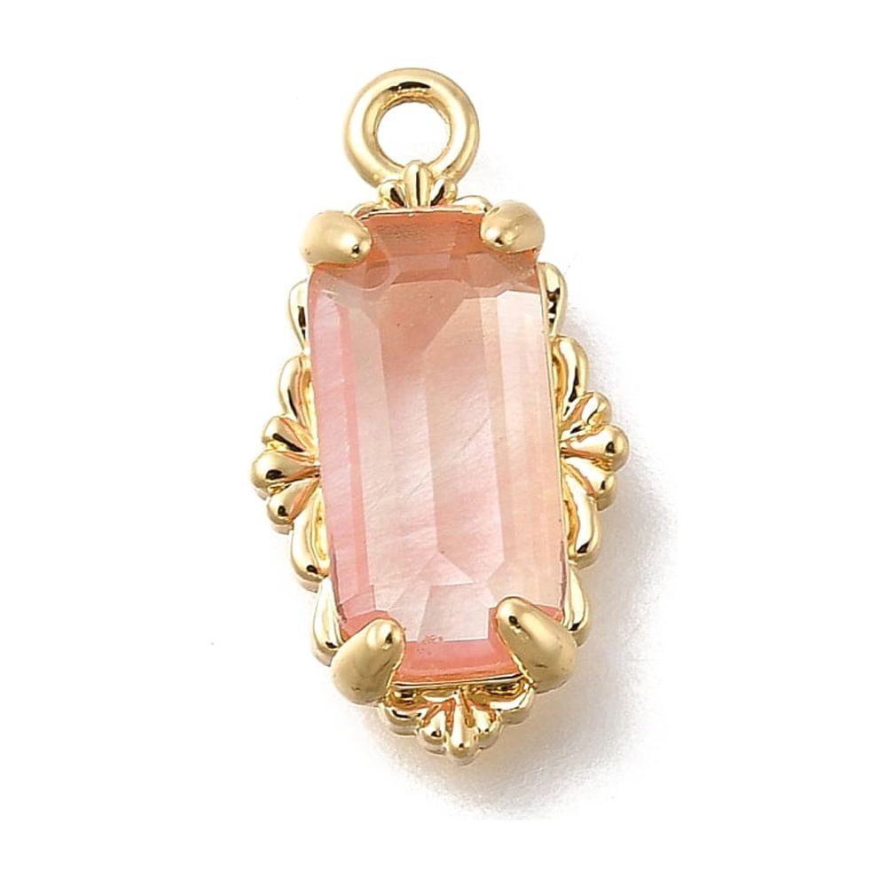 7 pc Brass Glass Charms Rectangle Charms Real 14K Gold Plated Faceted ...