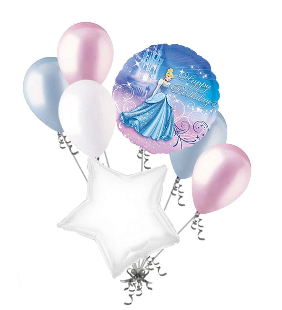 7 pc Cinderella Sparkle Disney Princess Heart Balloon Bouquet Happy ...
