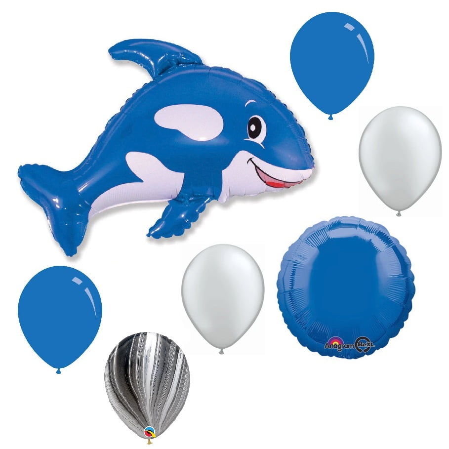 7 pc Orca Blue Killer Whale Balloon Bouquet Birthday Party Decoration ...