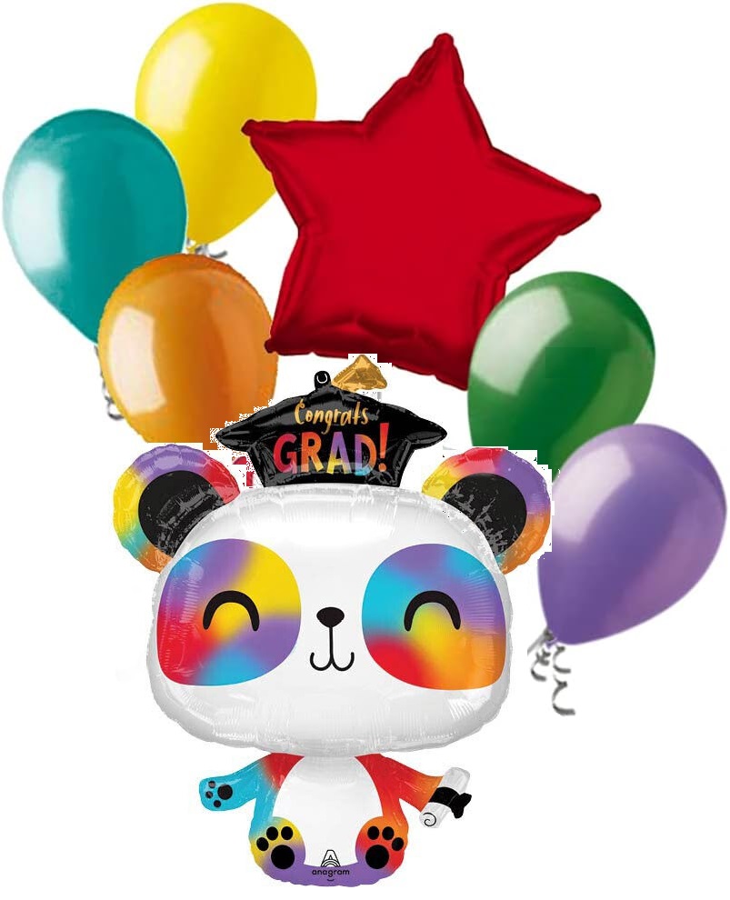 7 pc Rainbow Panda Grad Congratulations Congrats Balloon Bouquet Happy ...