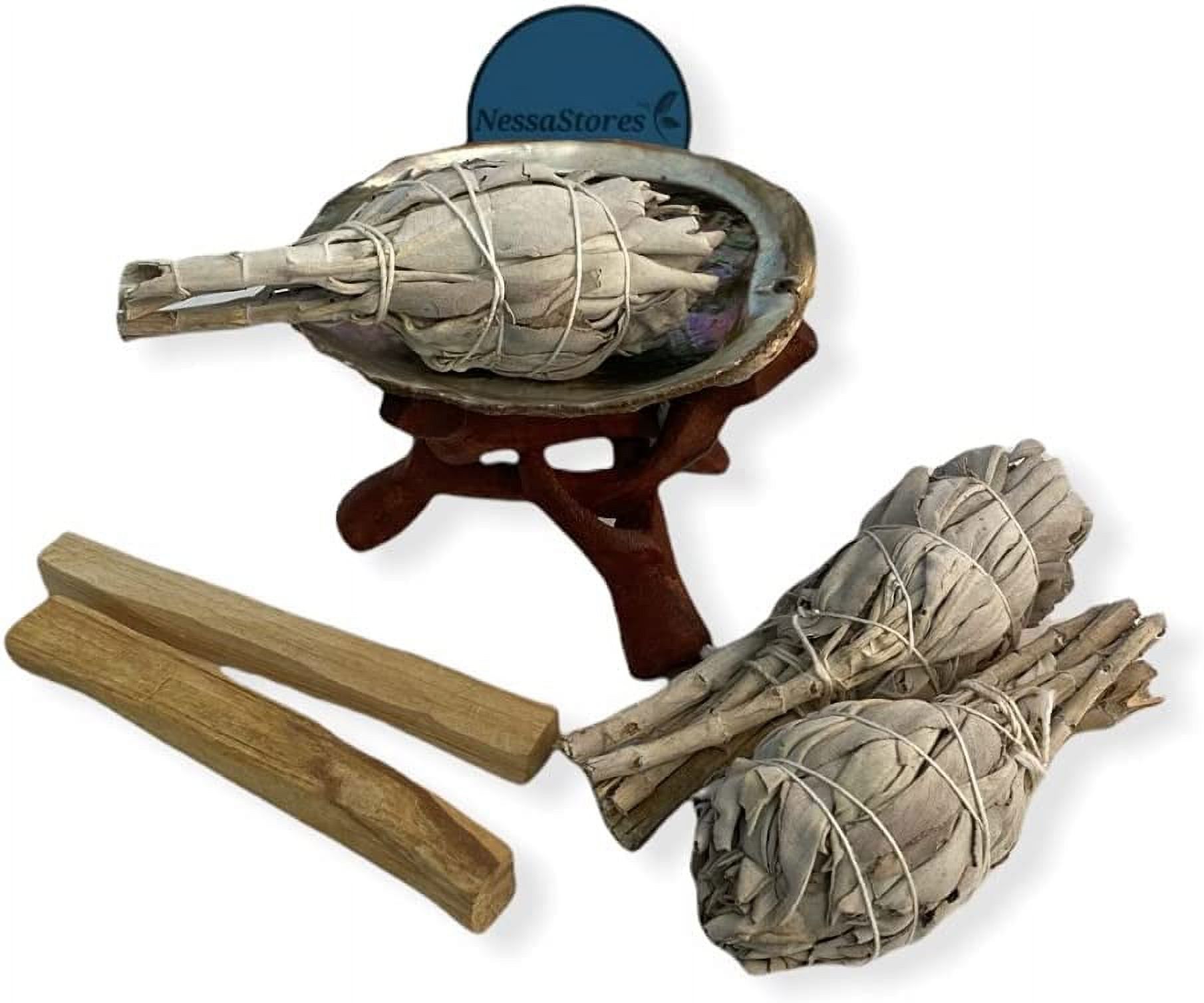 7 pc Sage Smudge Kit with Palo Santo, White Sage, Abalone Shell, and ...