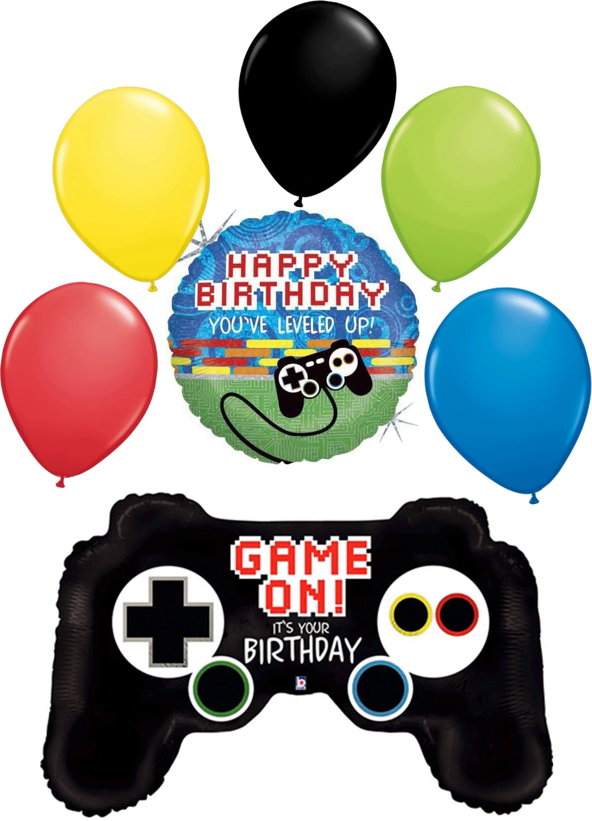 7 pc Video Game Controller Happy Birthday Level Up Balloon Bouquet ...