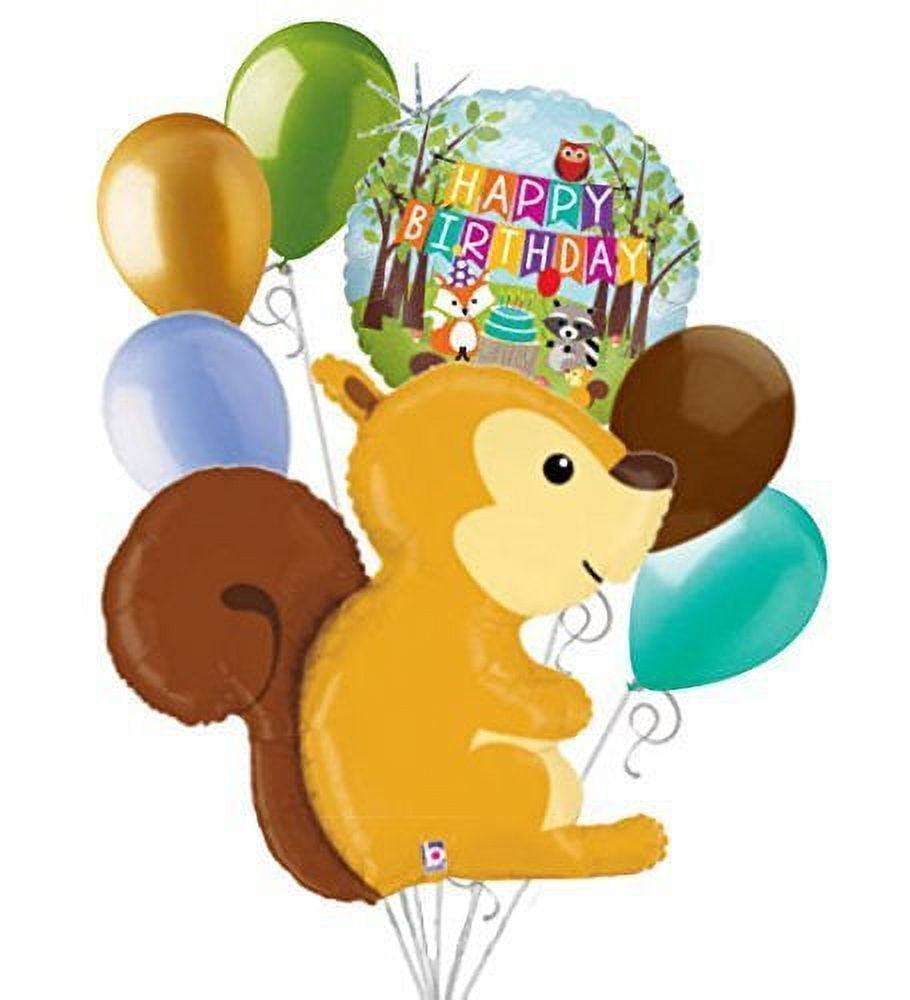 7 pc Woodland Squirrel Happy Birthday Animals Balloon Bouquet Party ...