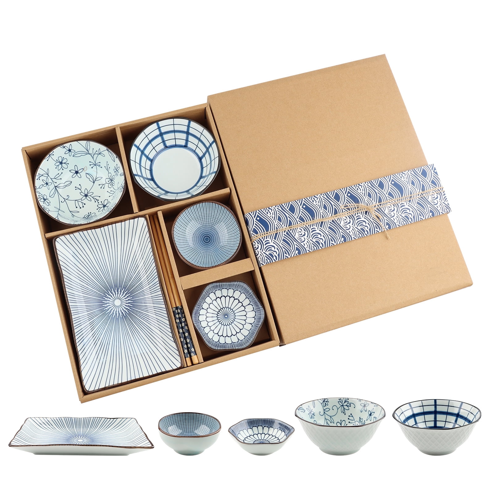 7-piece Ceramic Bowl Sets, Japanese Style Bowl Gift Set, Assorted ...