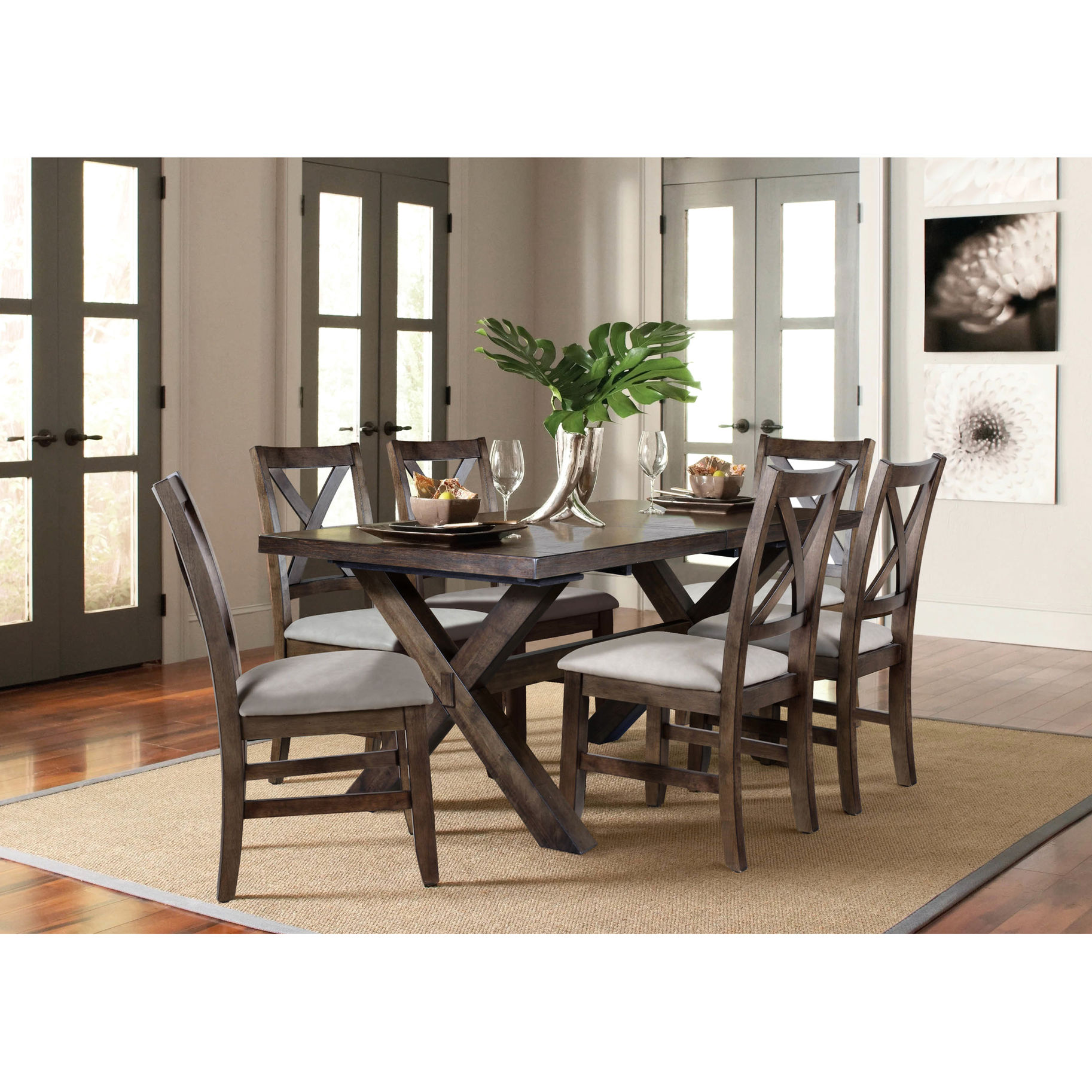 7-piece Dark Brown Wood Dining Set with Mortise-and-Tenon Joinery for ...