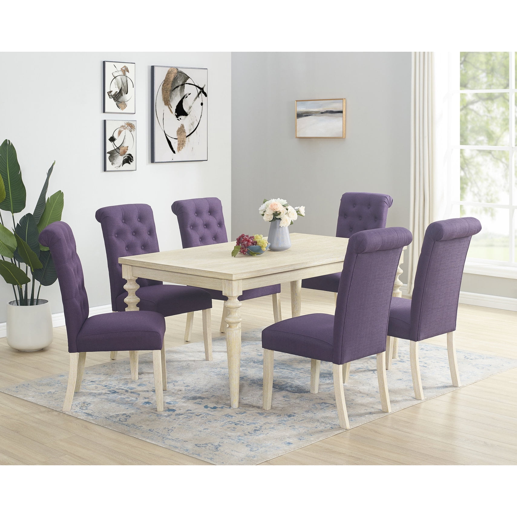 7-piece Dining Set with MDF Tabletop and Oak-Finished Chair Legs / Add ...