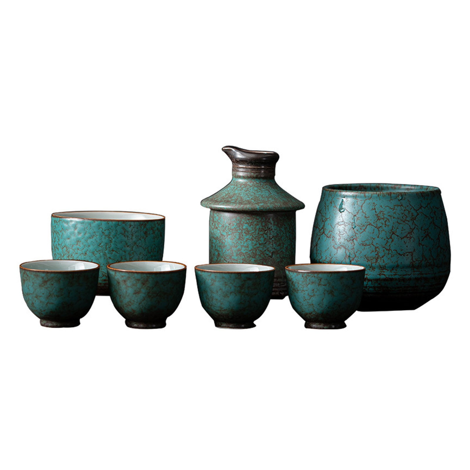 7-piece Japanese sake set with warmer, ceramic materials handmade wine ...