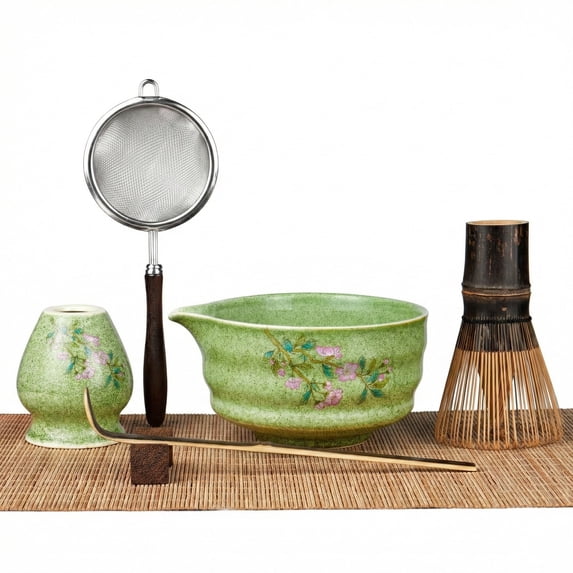 7-piece Matcha Set With Ceramic Bowl Whisk (chasen) & Holder Sifter Tea ...