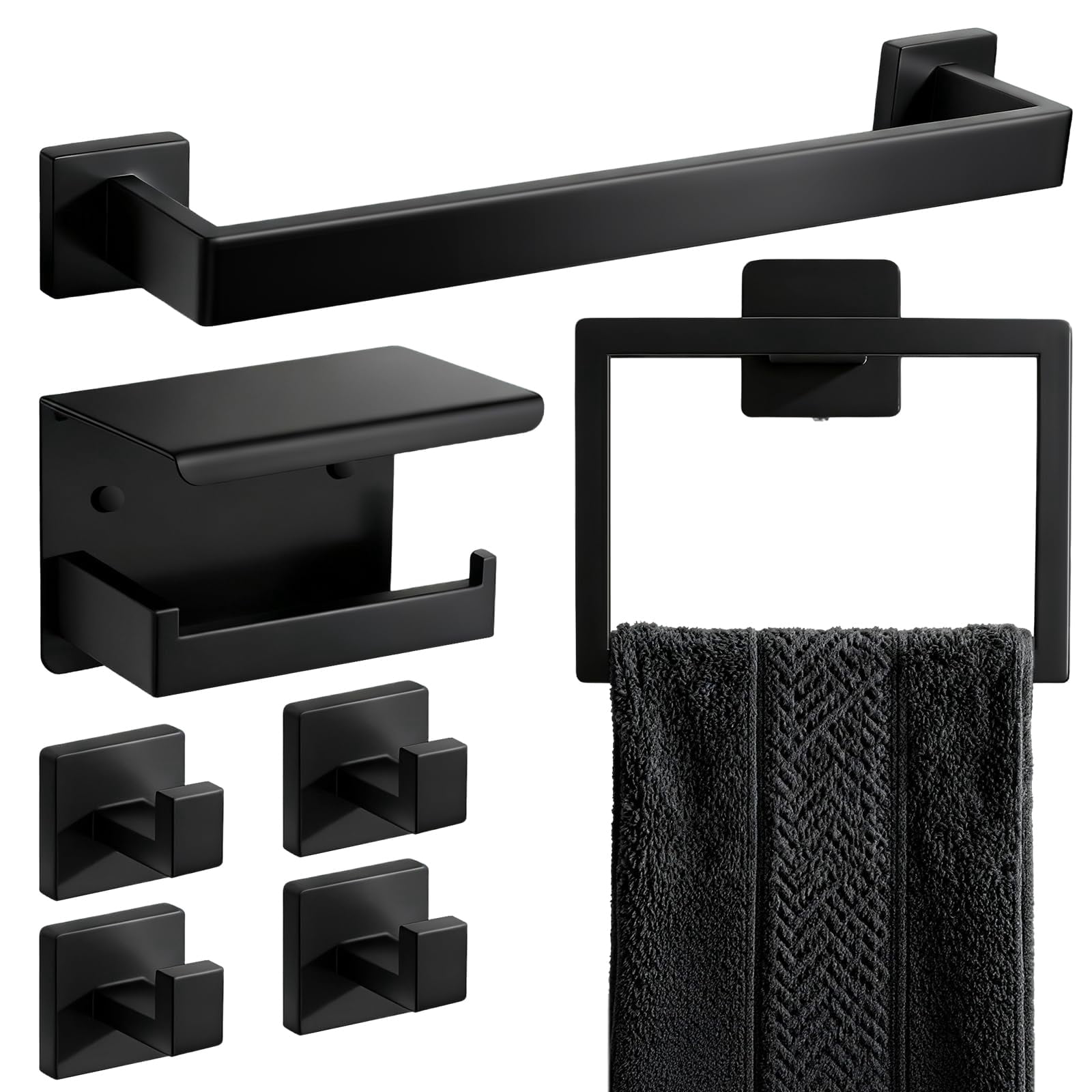 7-piece Matte Black Bathroom Accessories Hardware Set Stainless Steel ...