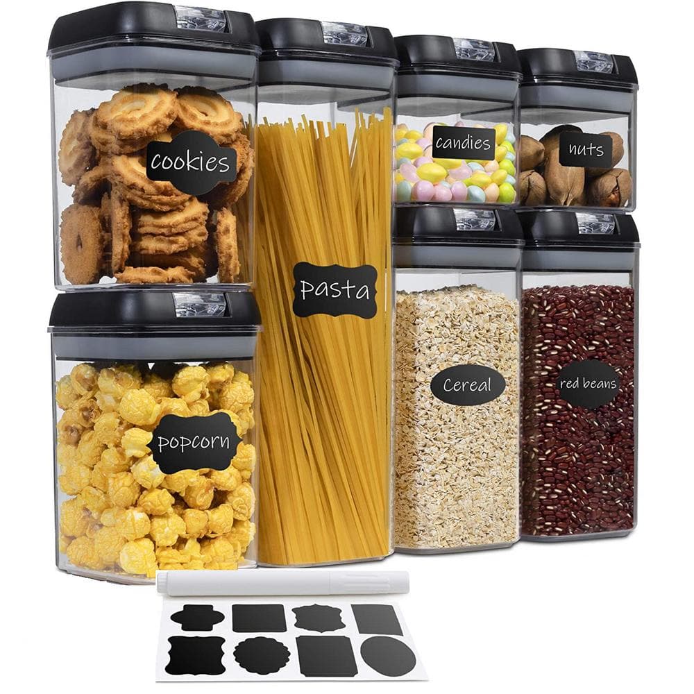 7-piece Plastic Stackable Airtight Food Storage Container Set - Black ...