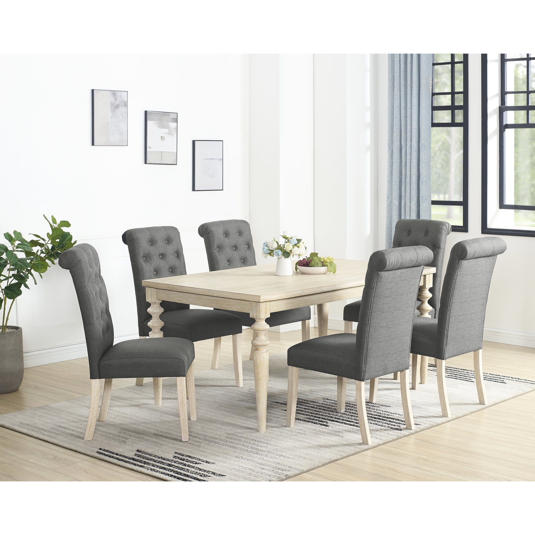 7-piece Set, Rubberwood Table Base - Six Color Options Available ...