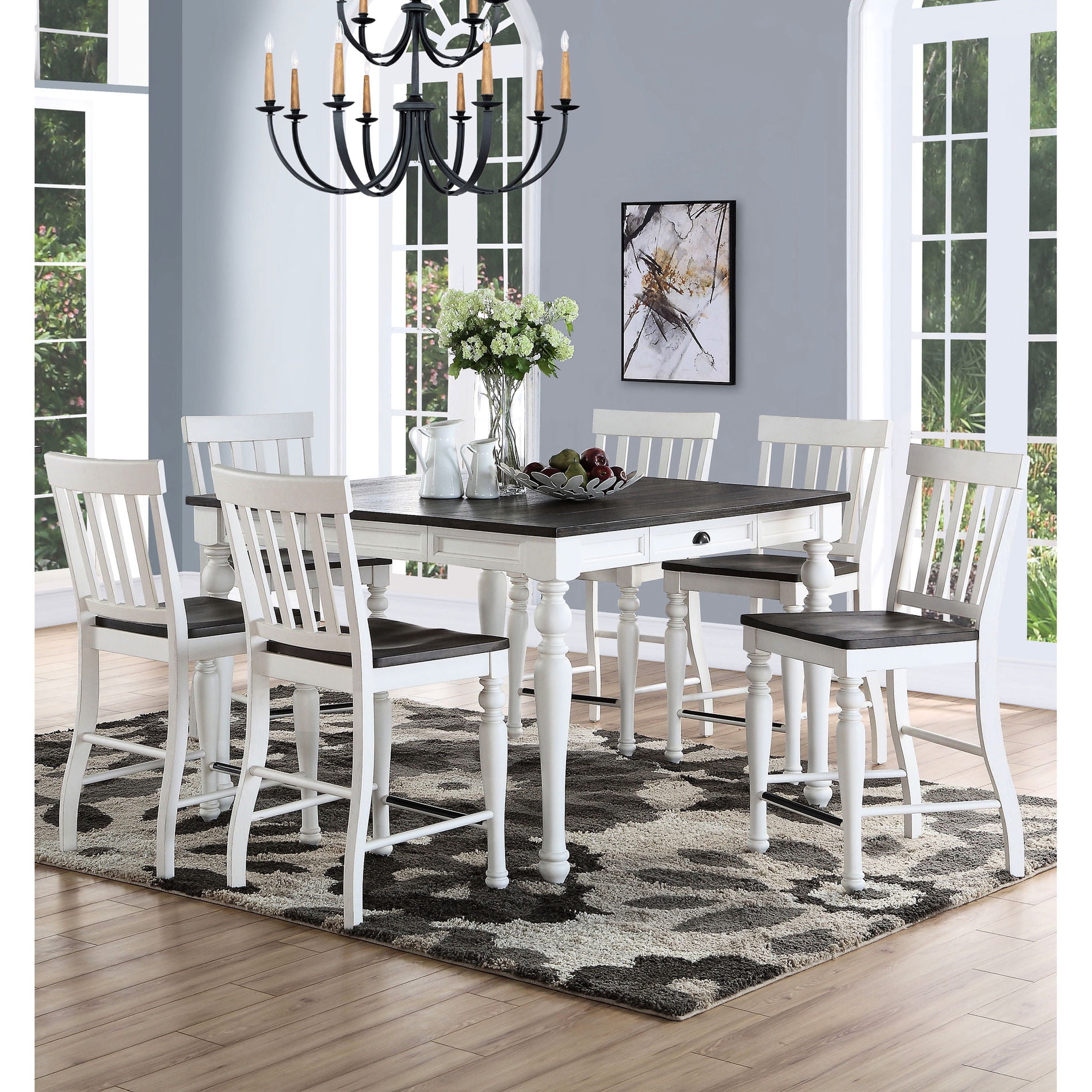 7-piece counter set, two-tone finish, acacia veneer & hardwood ...