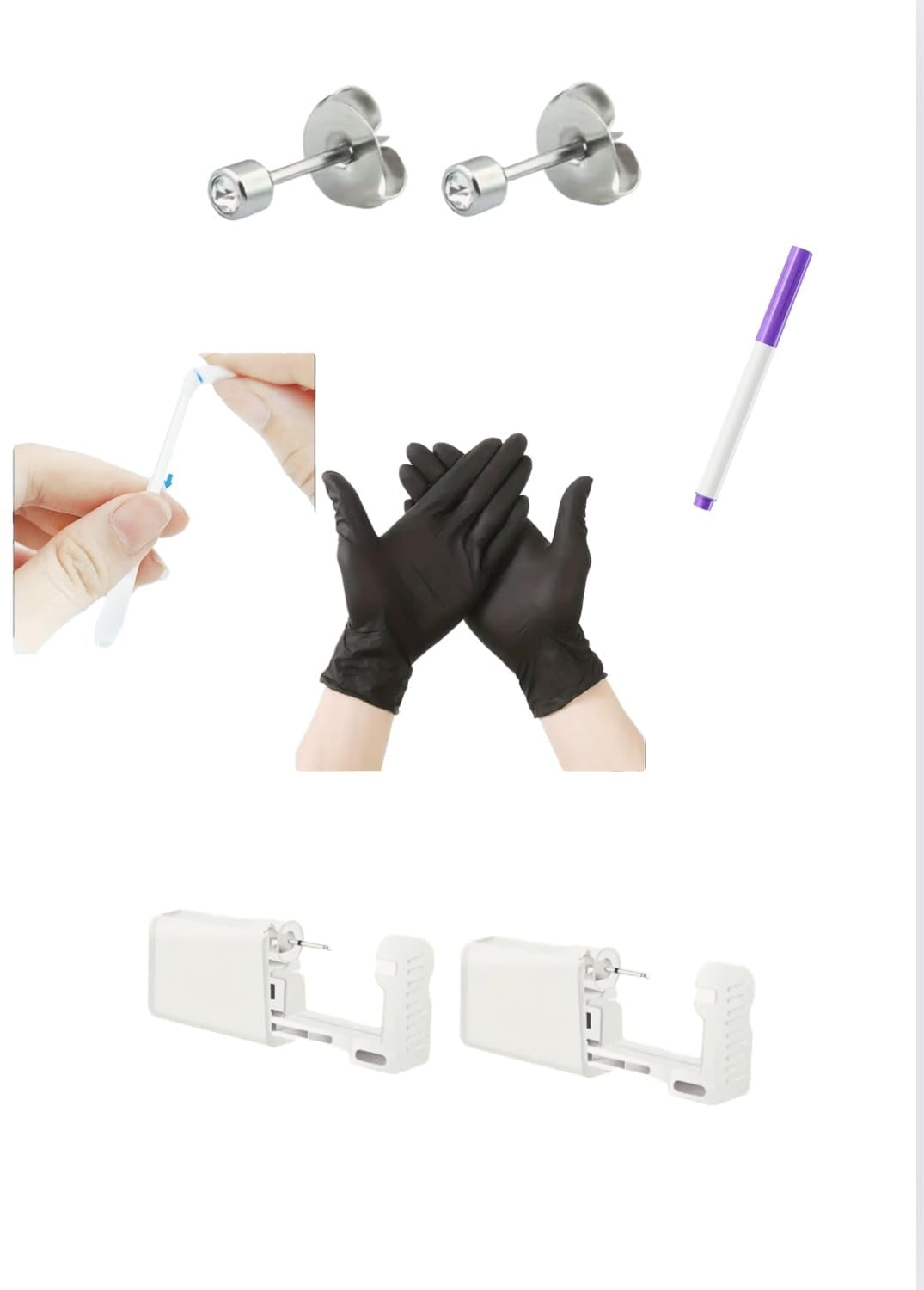 7 piece ear piercing kit. Complete with disposable ear piercing gun ...