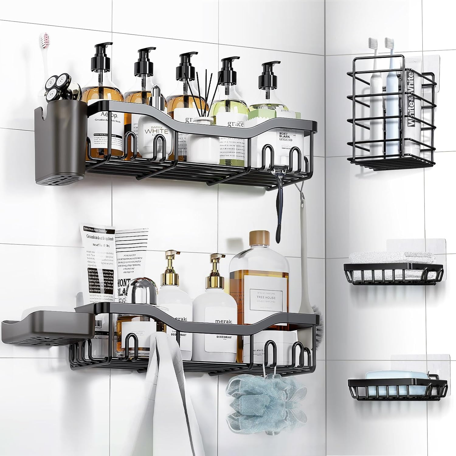 7-piece shower rack adhesive shower organizer, rust proof stainless ...