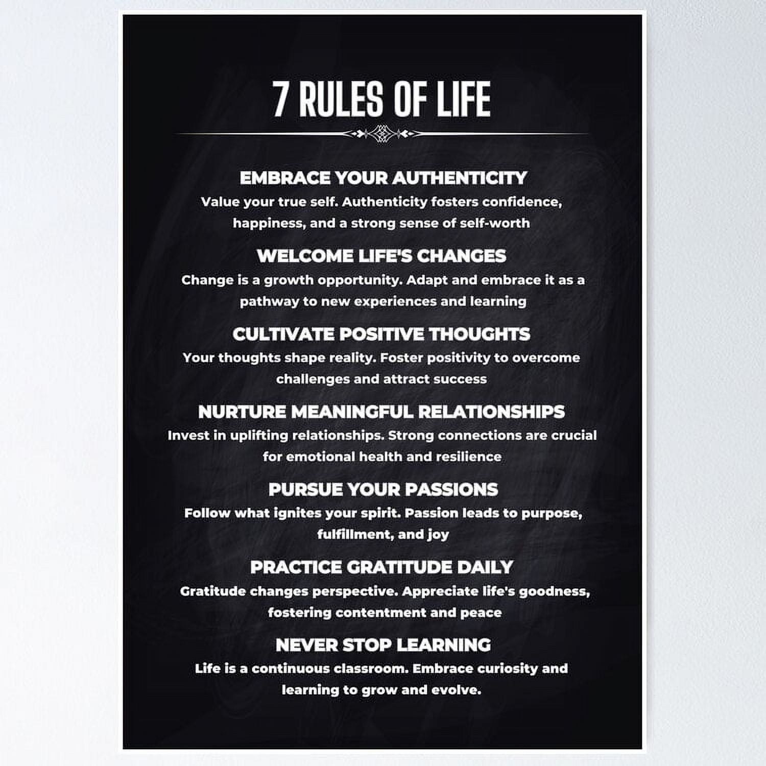 7 rules of life | Office decor | Inspirational Quote Wall Art | Mental ...