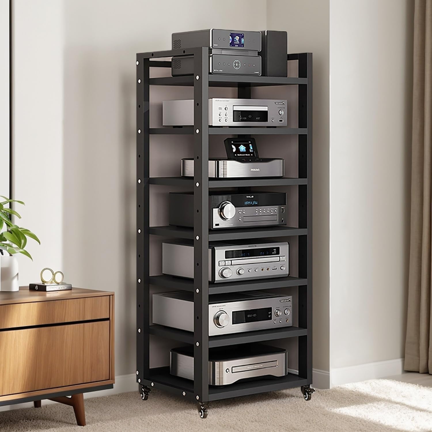 7-tier Av Media Stand, Audio Rack With Adjustable Shelves, Stereo Racks ...