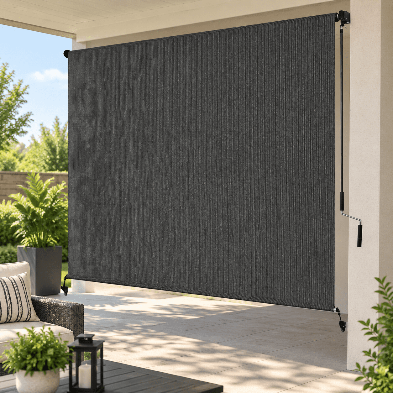 7'w X 8'h Gray Patio Shades Roll Up Outdoor Roller Shade Crank Wand ...