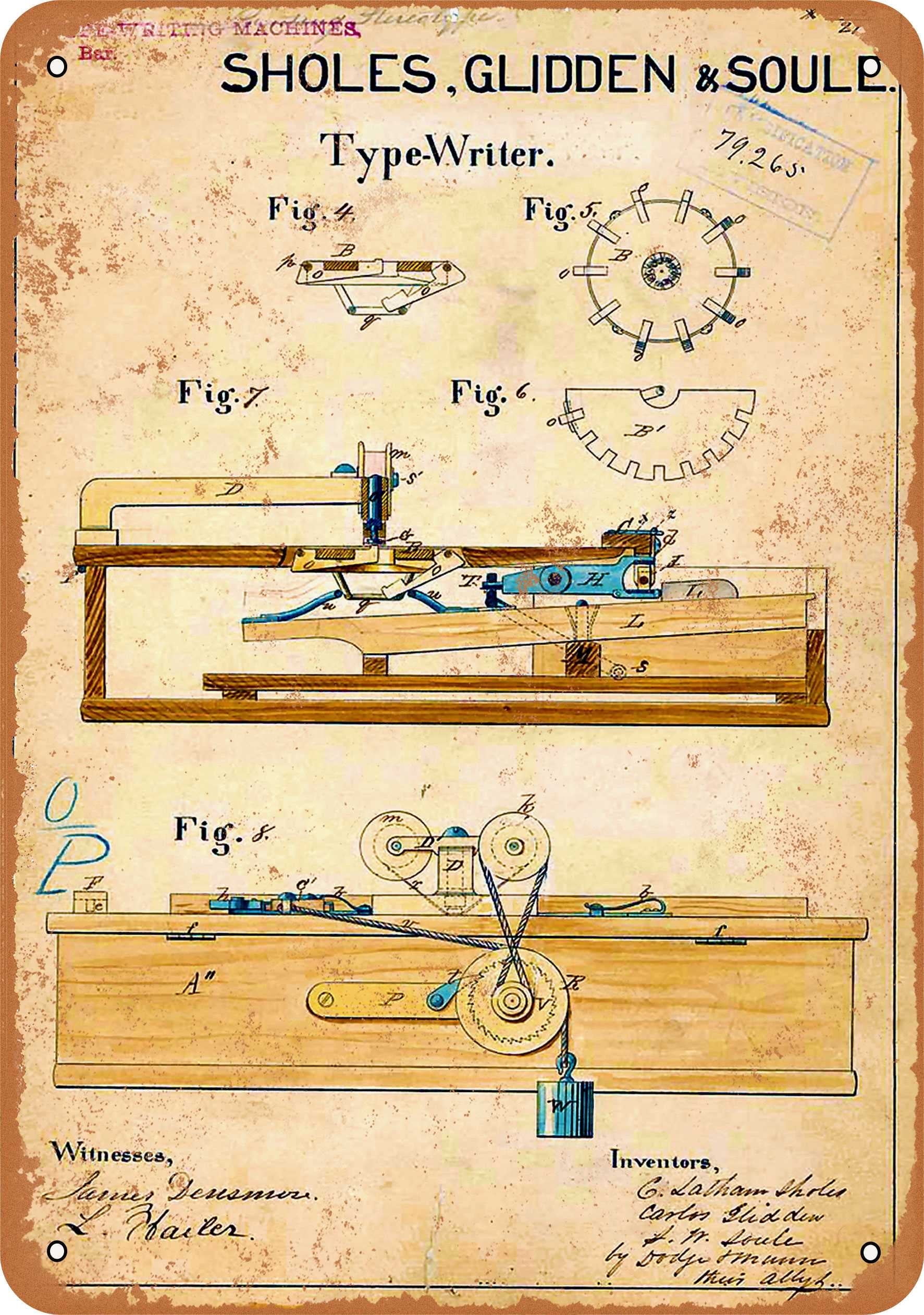 7 x 10 METAL SIGN - 1868 Typewriter Patent - Vintage Rusty Look 2 ...