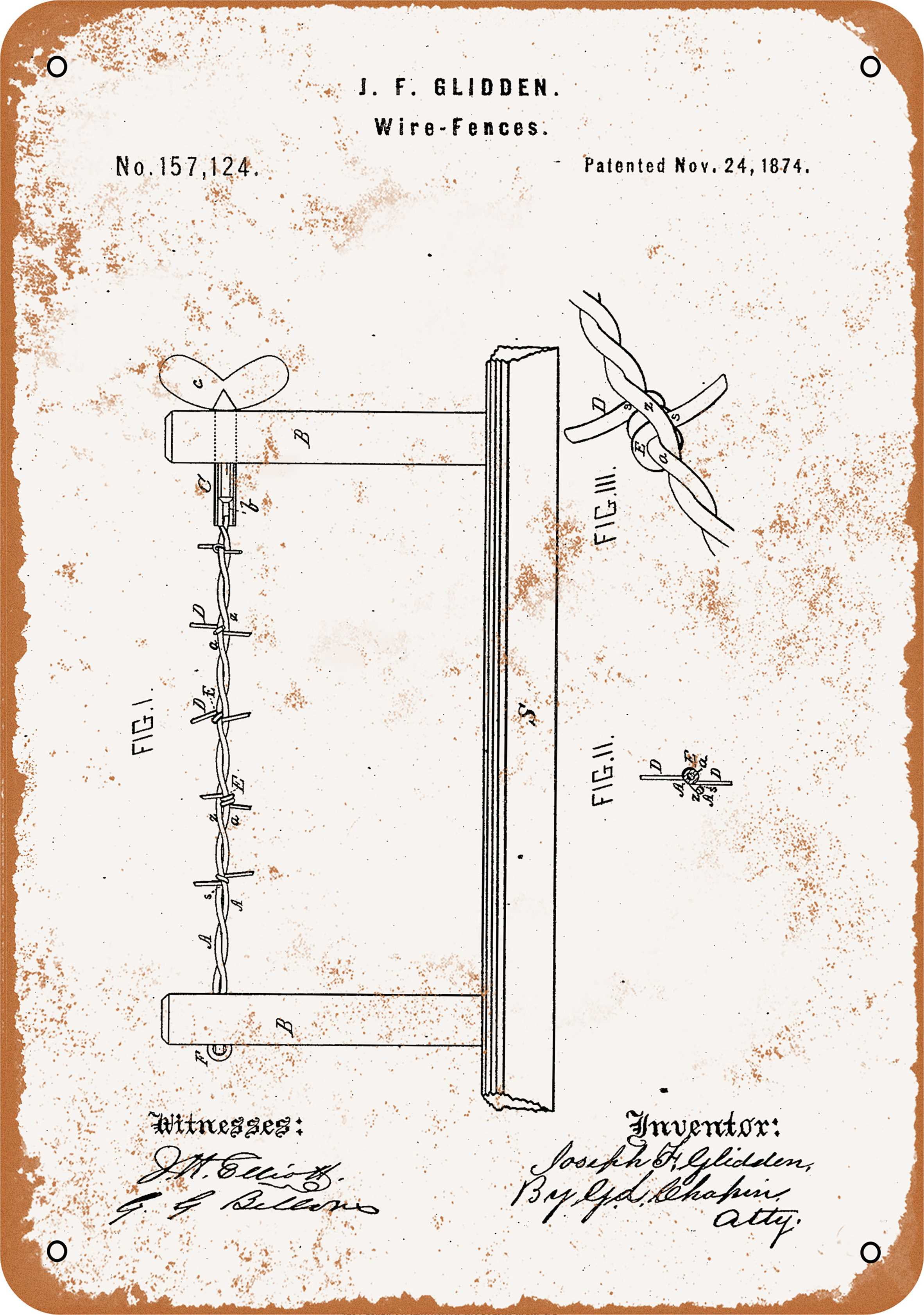 7 x 10 METAL SIGN - 1874 Barbed Wire Patent - Vintage Rusty Look ...