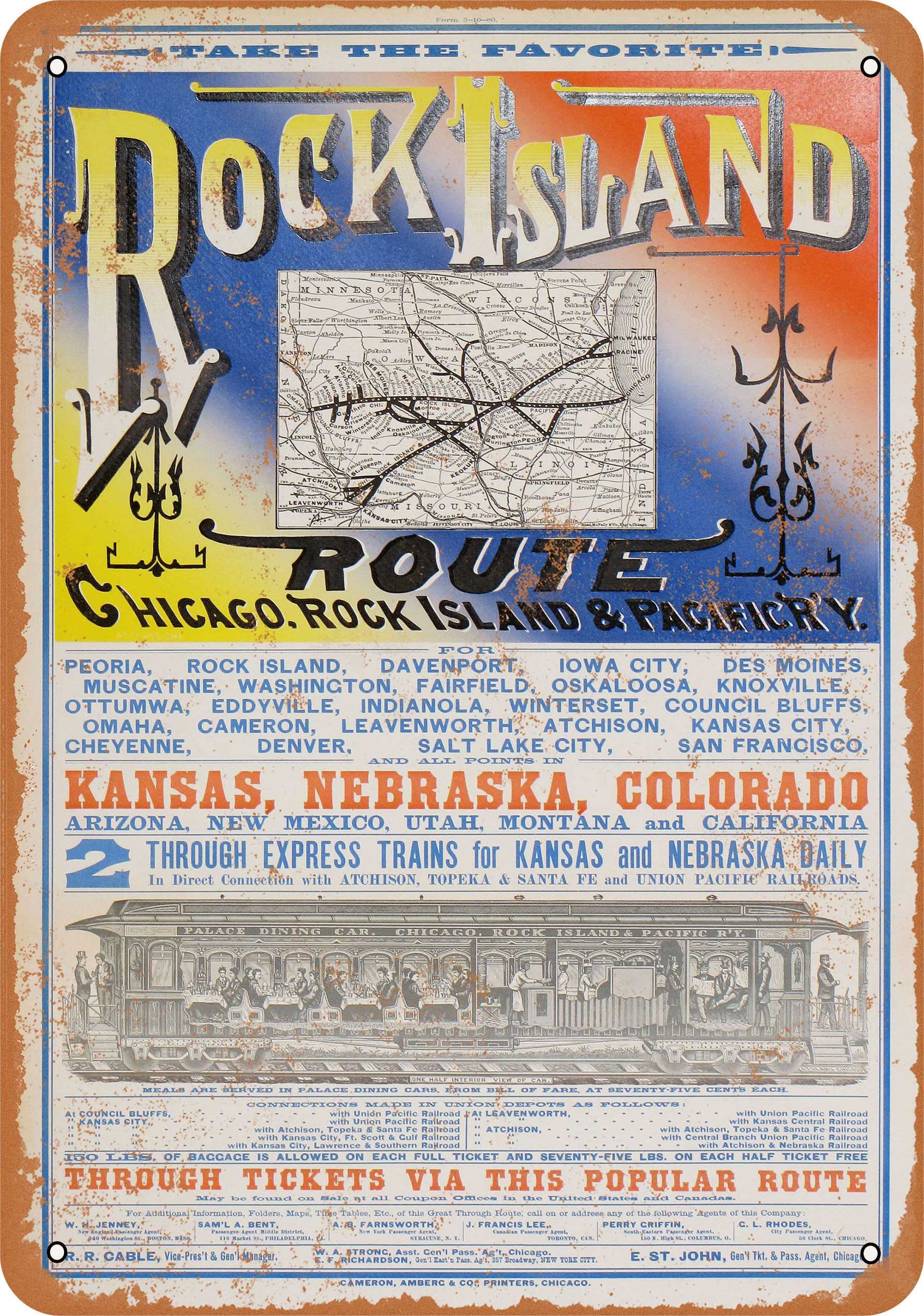 7 x 10 METAL SIGN - 1880 Rock Island Route Railway - Vintage Rusty Look ...