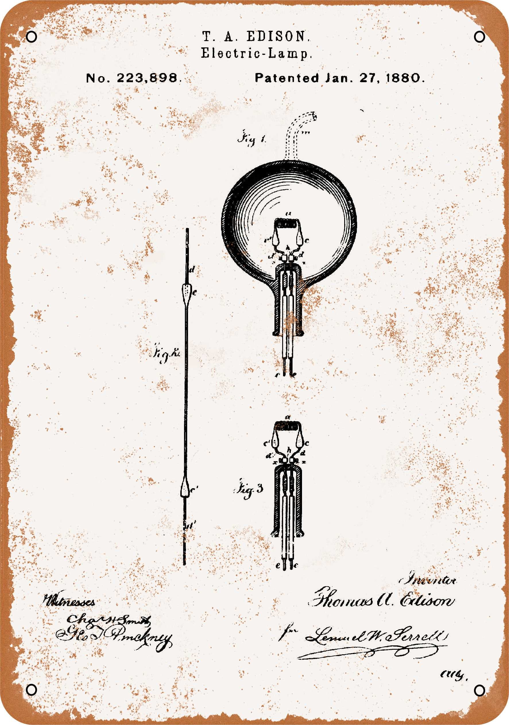 7 x 10 METAL SIGN - 1880 Thomas Edison Electric Light Bulb Patent ...