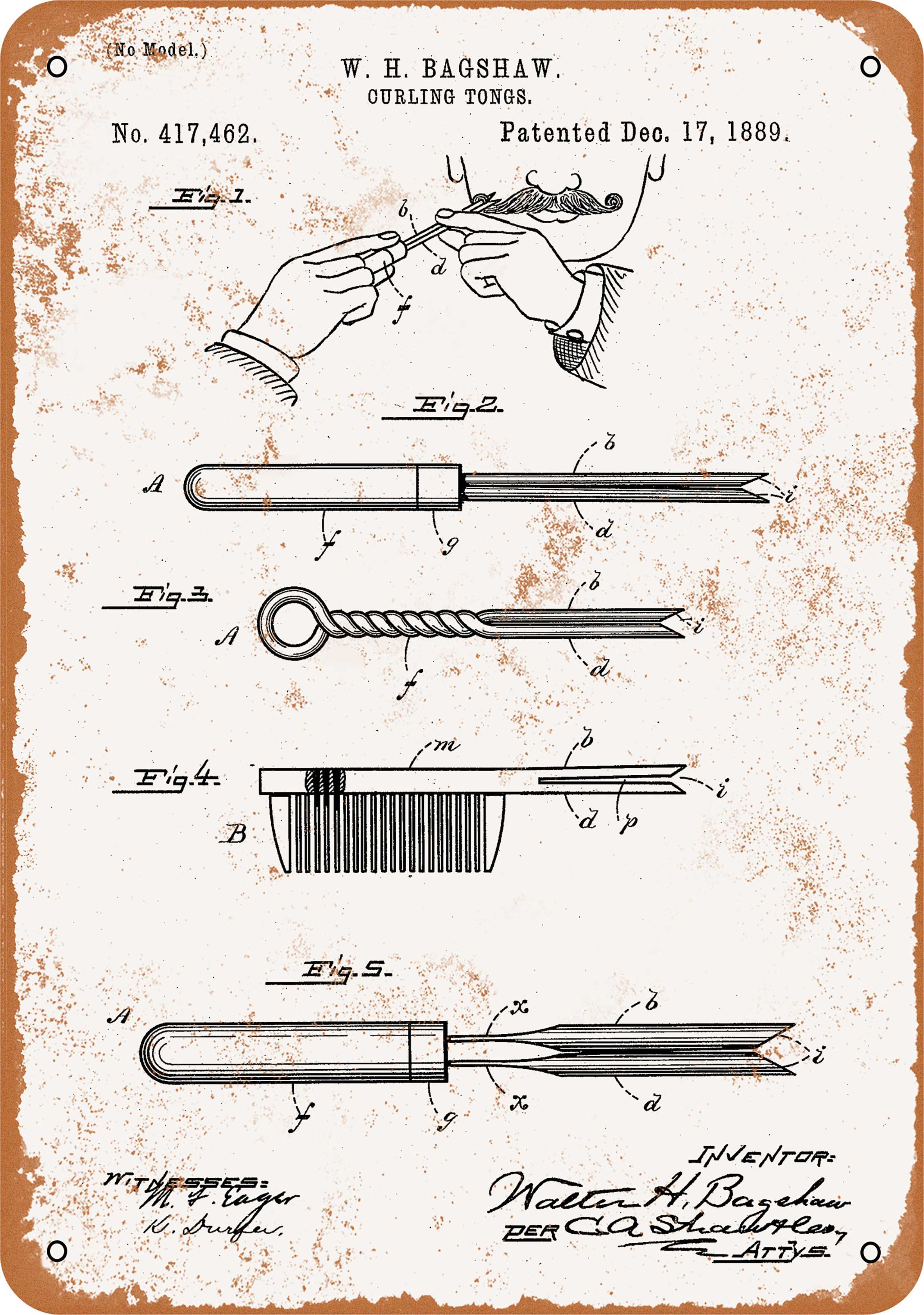 7 x 10 METAL SIGN - 1889 Mustache Curling Tongs - Vintage Rusty Look ...