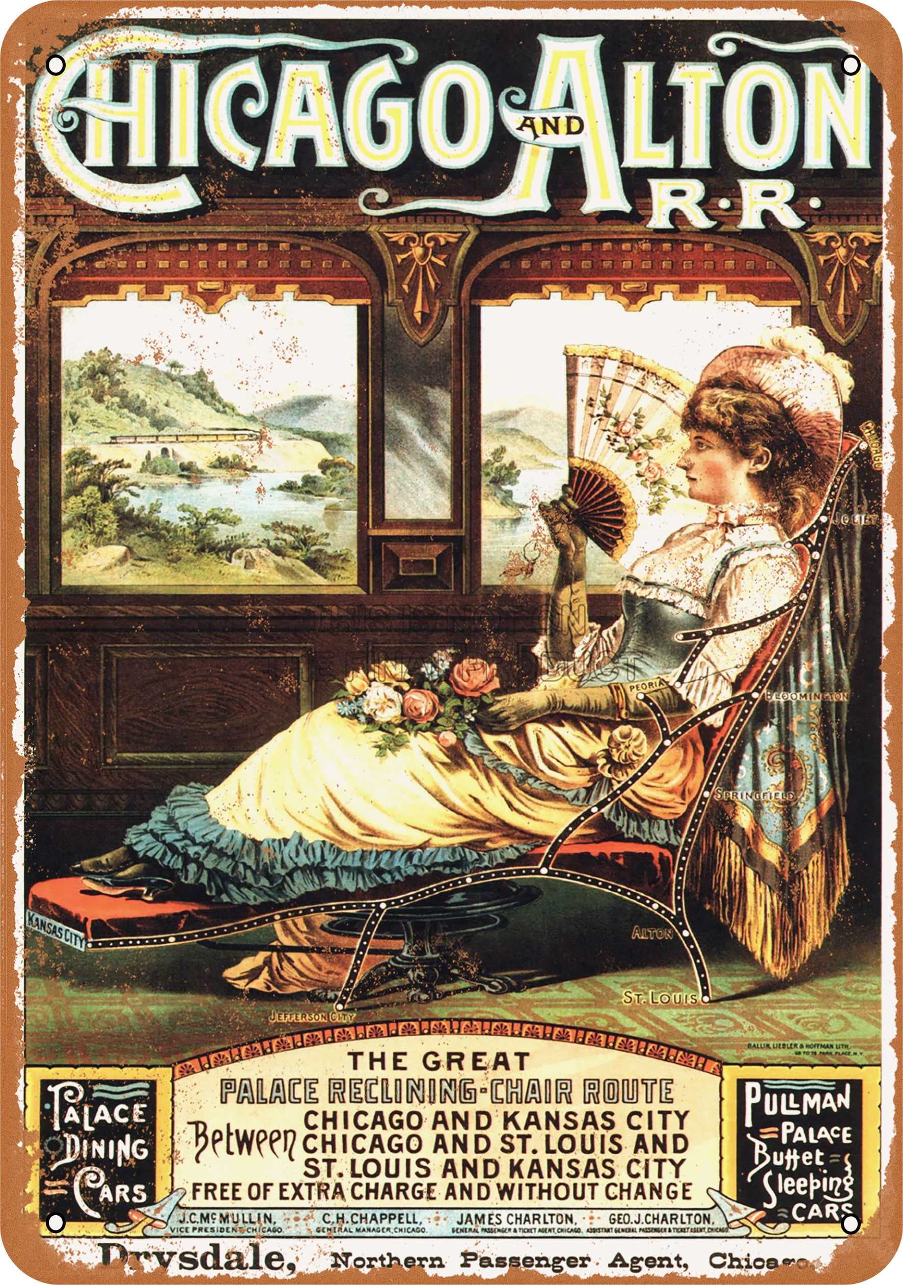 7 x 10 METAL SIGN - 1891 Chicago and Alton Railroad Pullman Palace Cars ...