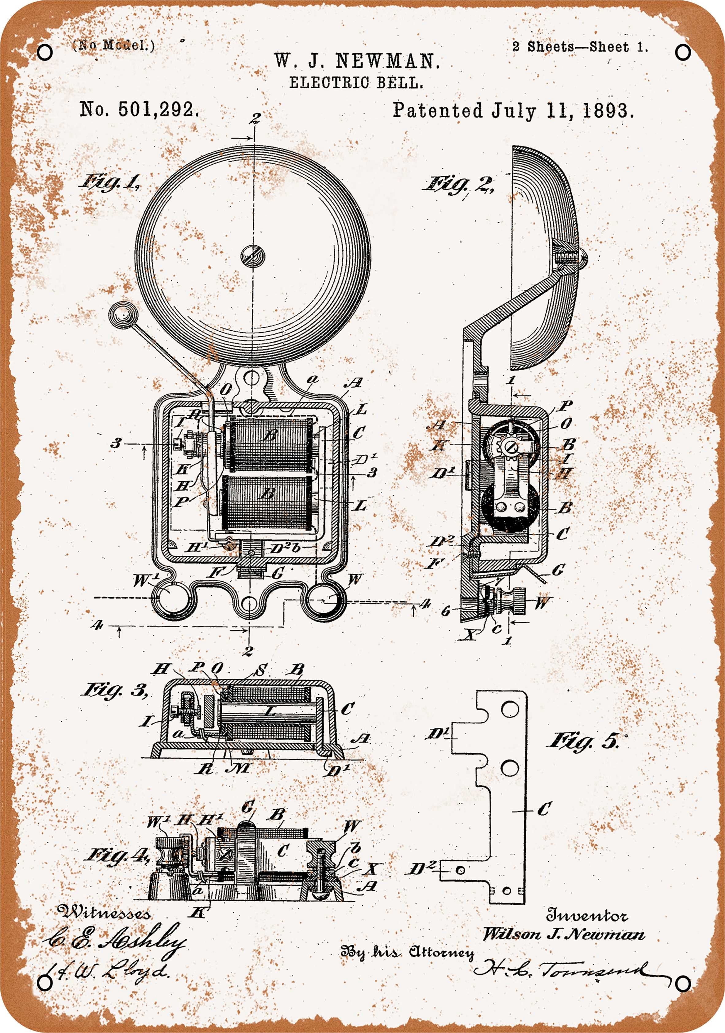7 x 10 METAL SIGN - 1893 Fire Alarm Bell Patent - Vintage Rusty Look ...