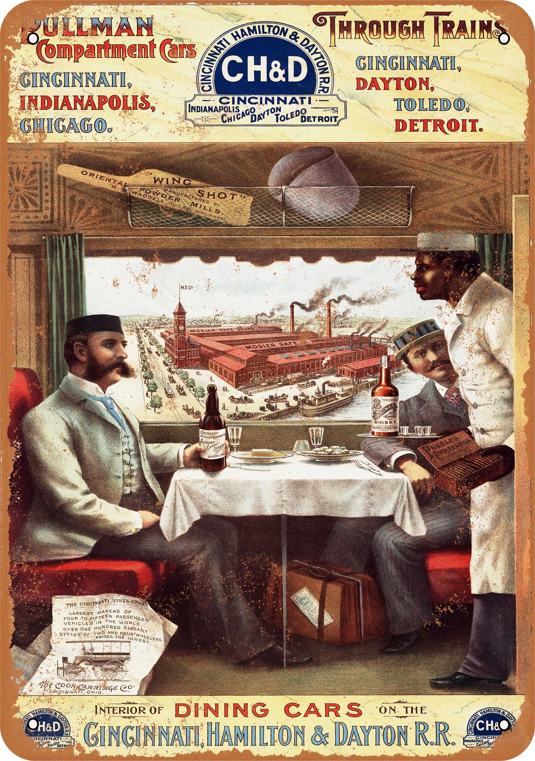 7 x 10 METAL SIGN - 1894 CH&D Railroad Pullman Cars Ohio - Vintage ...