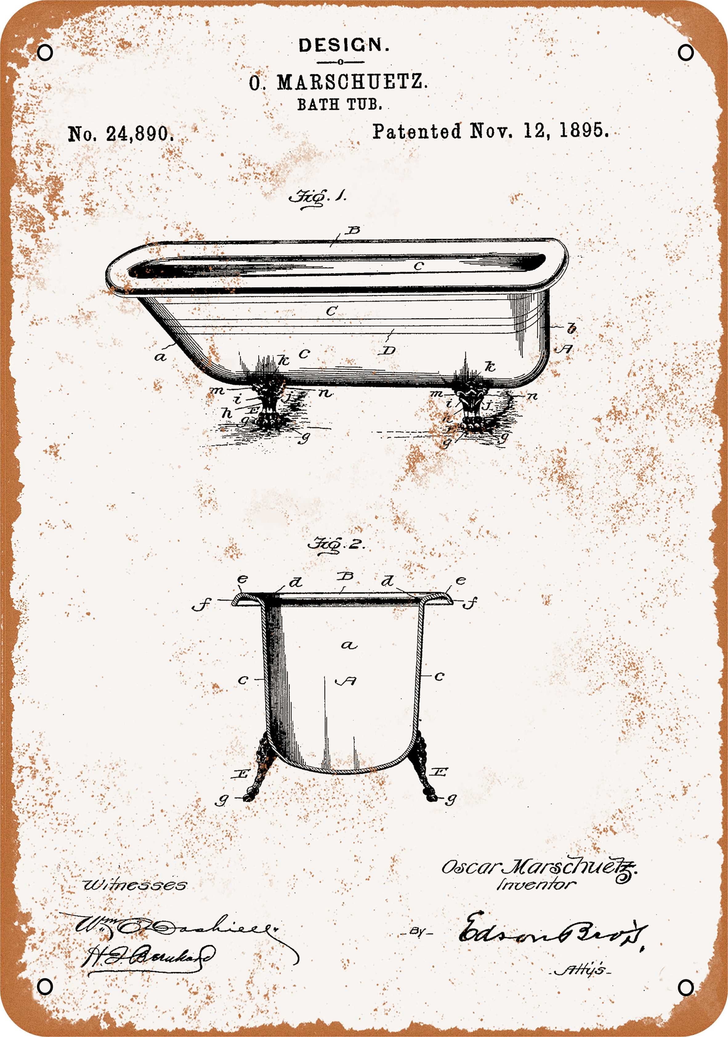 7 x 10 METAL SIGN - 1895 Bath Tub Patent - Vintage Rusty Look - Walmart.com