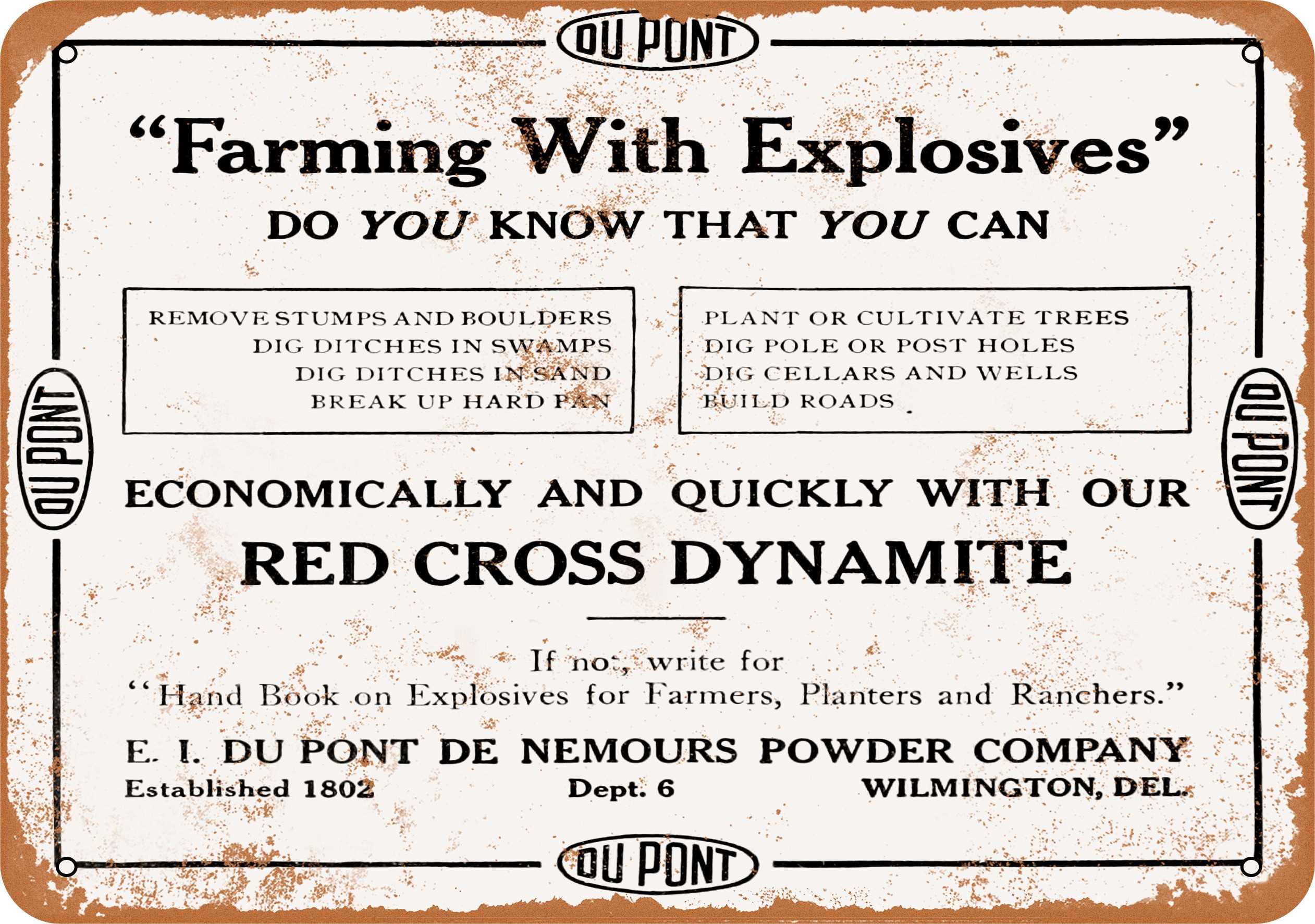 7 x 10 METAL SIGN - 1910 Red Cross Dynamite Farming With Explosives ...