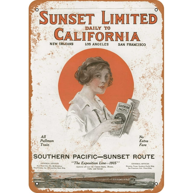 7 x 10 METAL SIGN - 1915 Southern Pacific Sunset Limited - Vintage ...